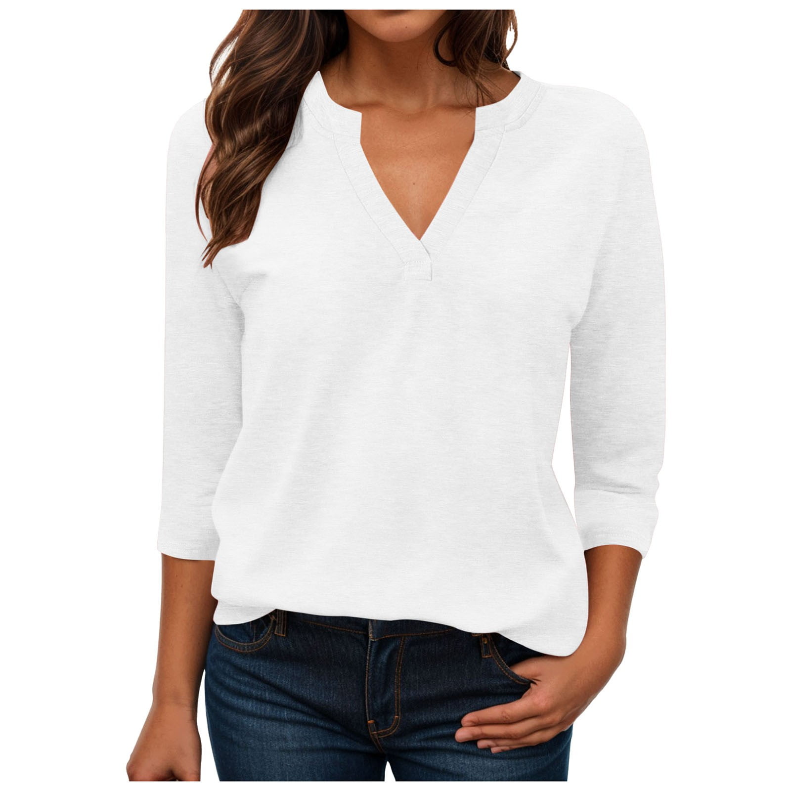 eczipvz White T Shirts for Women 3/4 Length Sleeve Womens Tops V-Neck ...