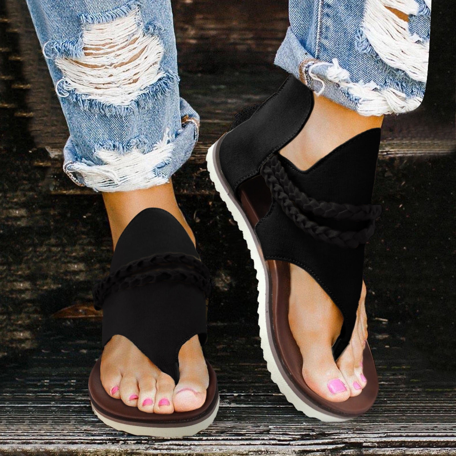 eczipvz Women'S Sandals Women's Flat Sandals Elastic Strappy Sandals ...