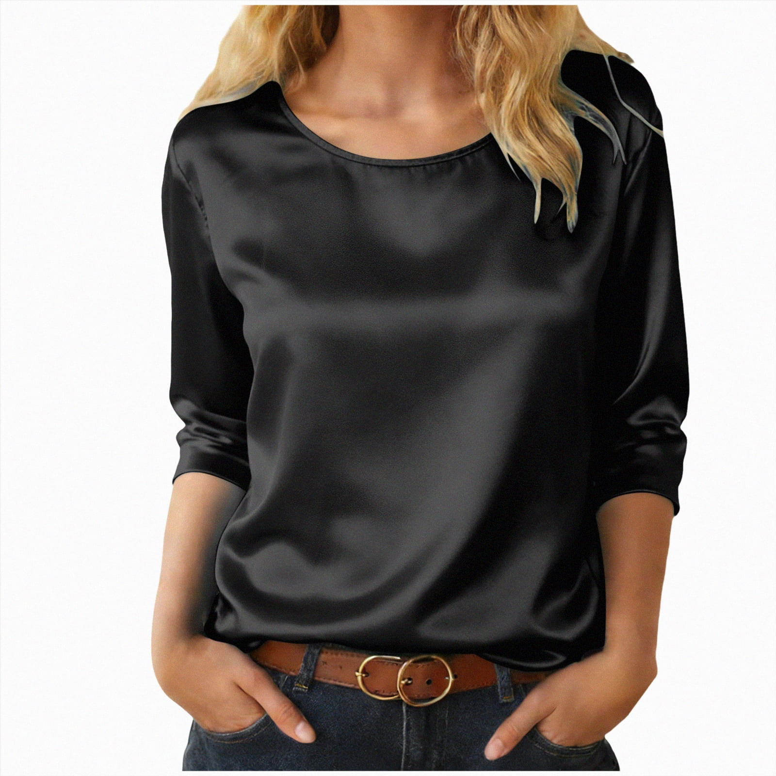 eczipvz Women Tops Long Sleeve Women Silk Satin Tops Cap Long Sleeve ...