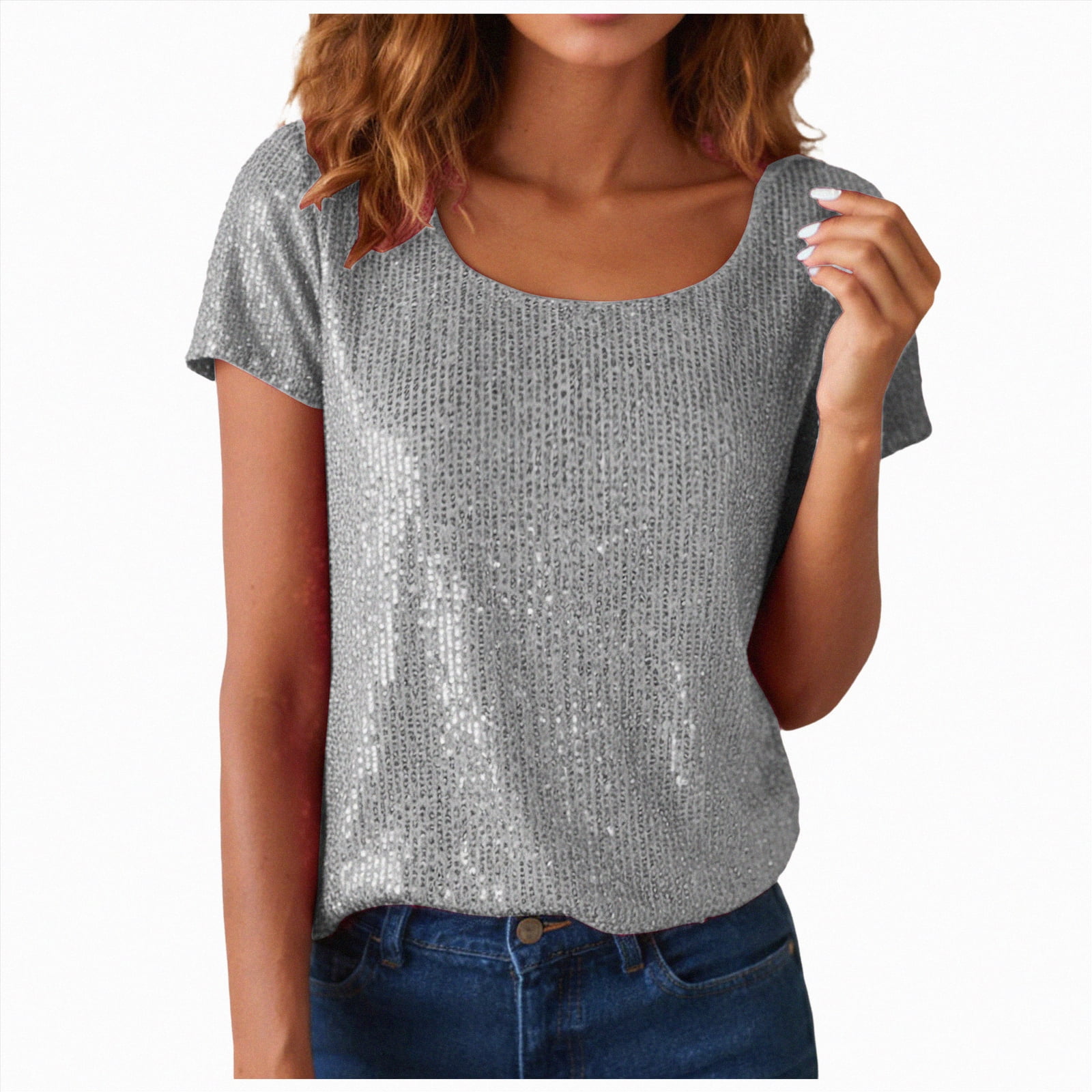 eczipvz Women Tops Long Sleeve Womens Full Sequin Sparkle Tops Shimmer ...