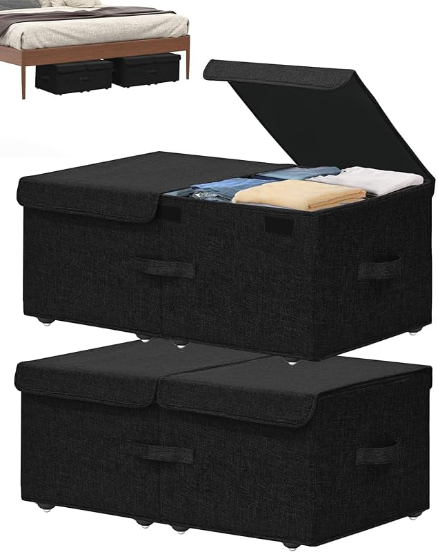 Under ed Storage Container with Wheels, 2 Pack 5.5" High Deep Undered ...