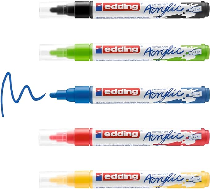 edding 5100 acrylic marker - black red blue yellow yellow-green ...