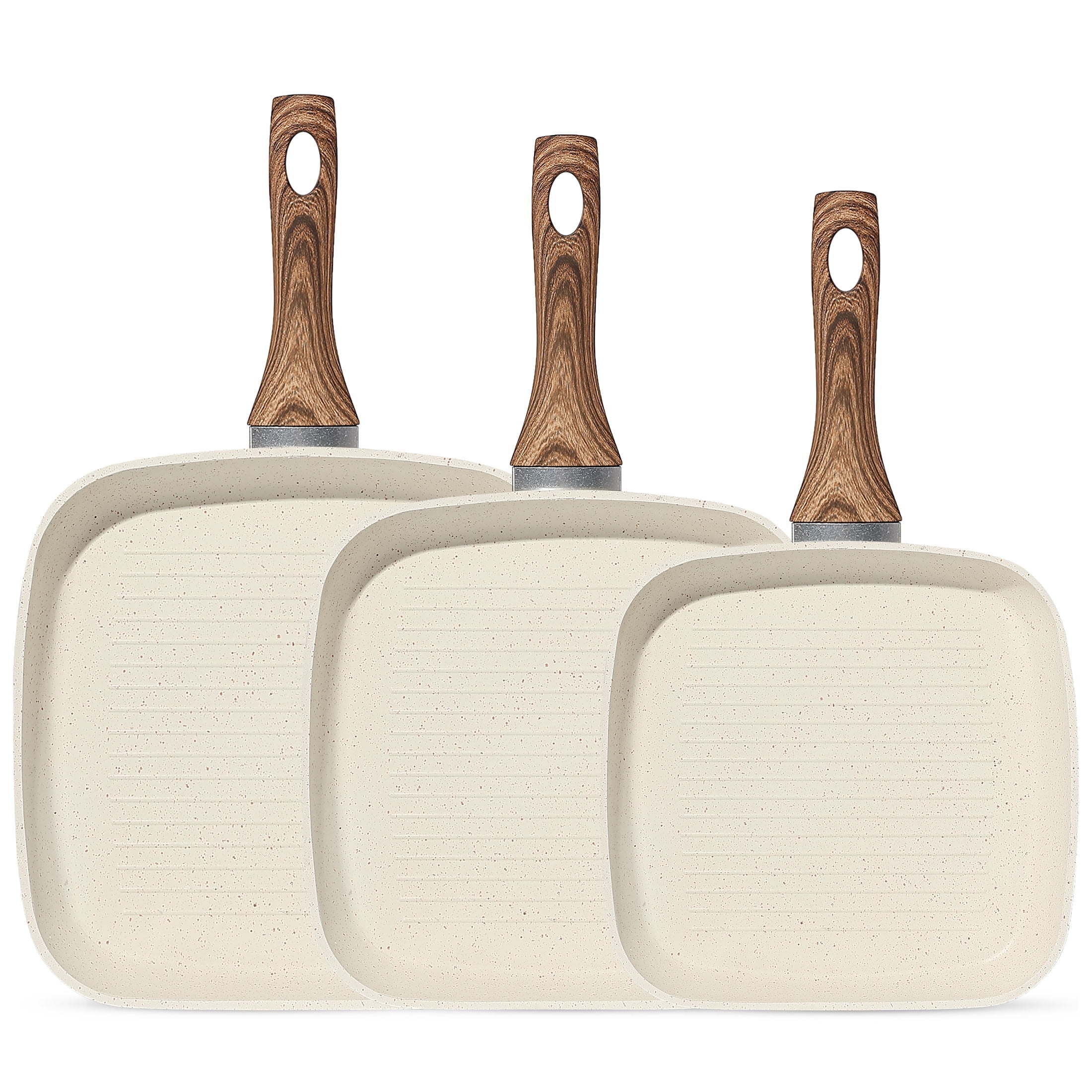 EDX 3 Piece Nonstick Grill Pans, Square Frying Pans Set with Stay Cool ...