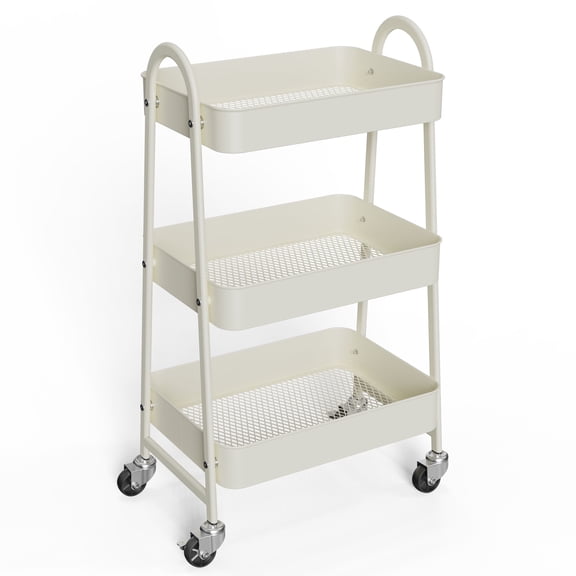 4 Tier Utility Rolling Cart, Metal Mobile Storage Shelf with Lockable ...