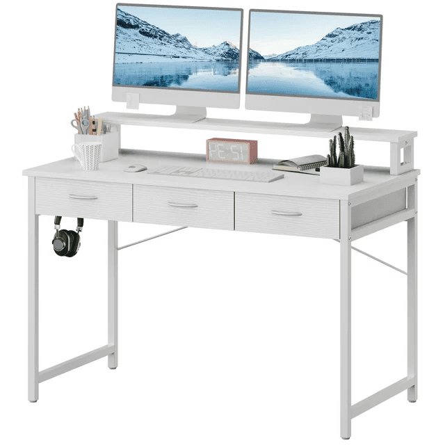 edx 40" Computer Desk with 3 Drawers & Hooks, Compact Home Office ...