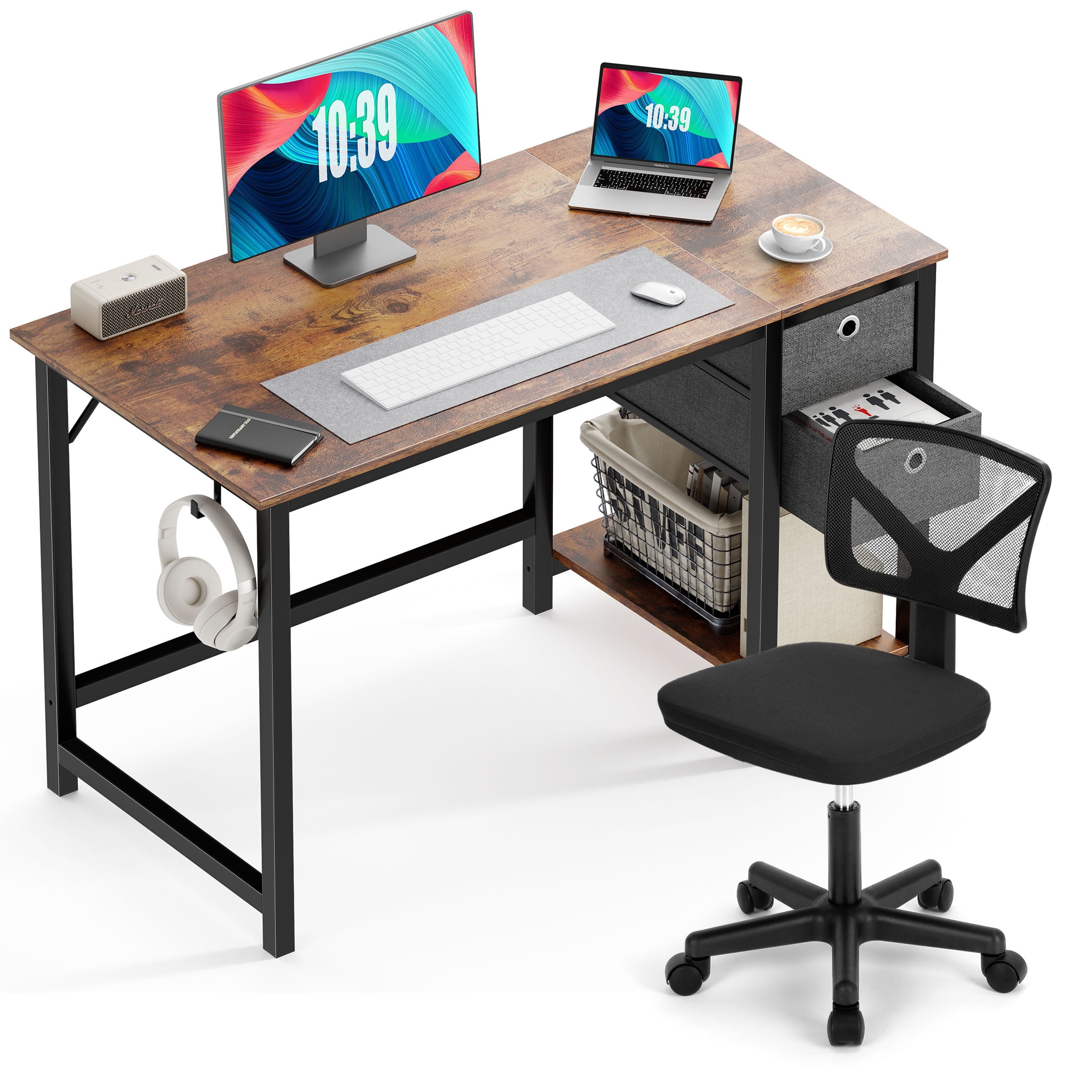 edx 47" Desk and Chair Set, Computer Desk with Drawer Storage Shelf and ...