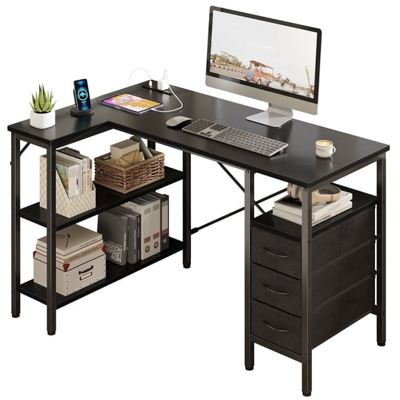 Farmhouse Computer Desk with Power Outlets, Home Office Desk with ...