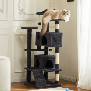 Corner Cat Tower with Scratching Post, Cat Tree with Feeding Station, 5 ...