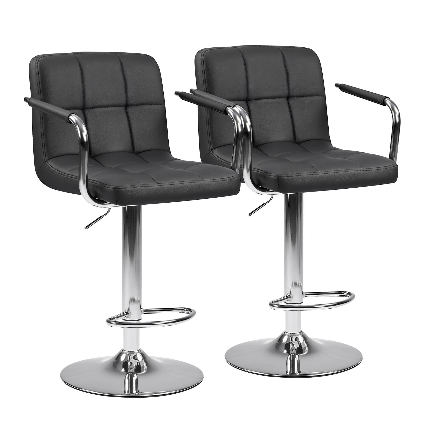 edx Bar Stools Set of 2 with PU Leather, Swivel High Back Bar Stools ...