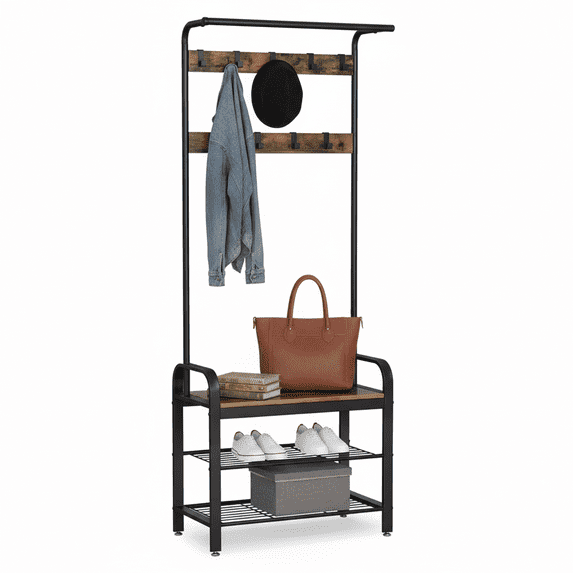 edx Coat Rack, 4-in-1 Shoe & Hat Rack with Shoe Bench, Includes 10 ...