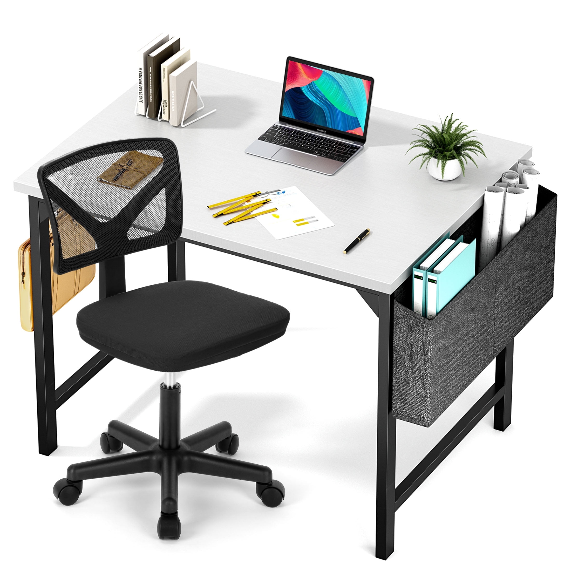 Edx Computer Desk and Home Office Chair Set 31 inch Writing Table with Storage Bag Armless Mesh Desk Chair for Small Space Black