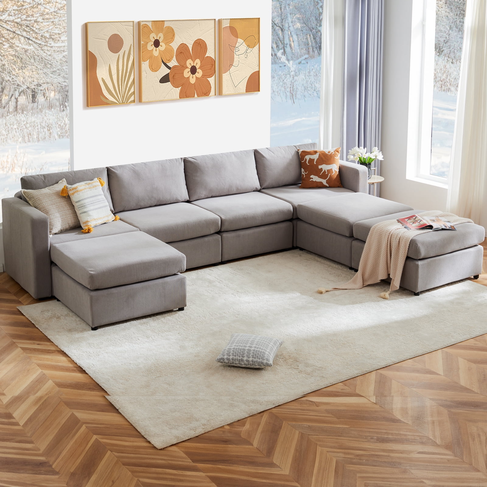 Edx 7-Seat Comfy Convertible Modular Sectional Sofa, U-Shaped Modern ...