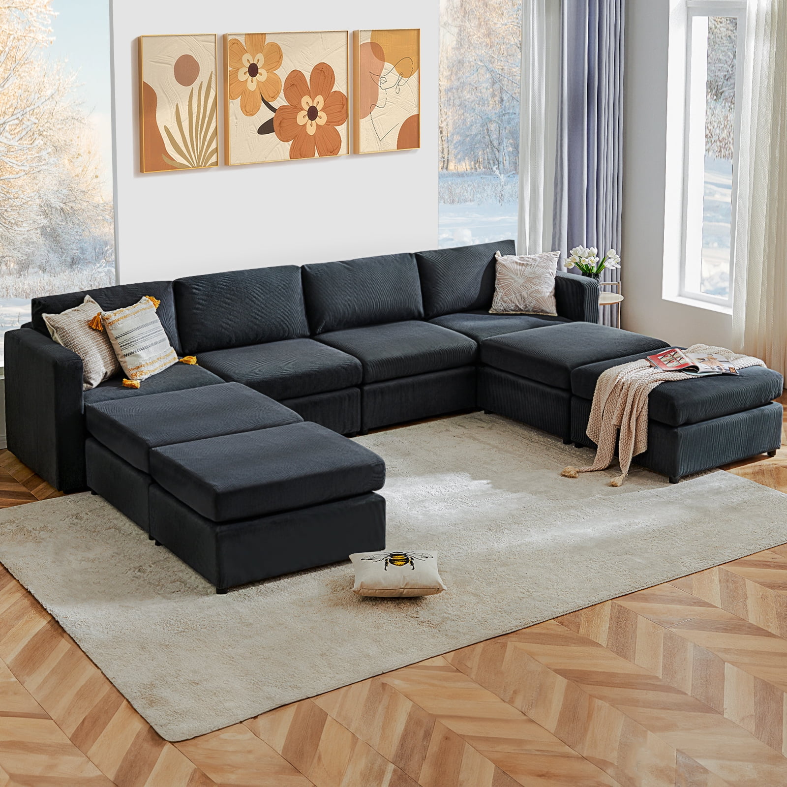 EDX Comfy 8-Seat Convertible Modular Sectional Sofa for Apartment, Dark ...