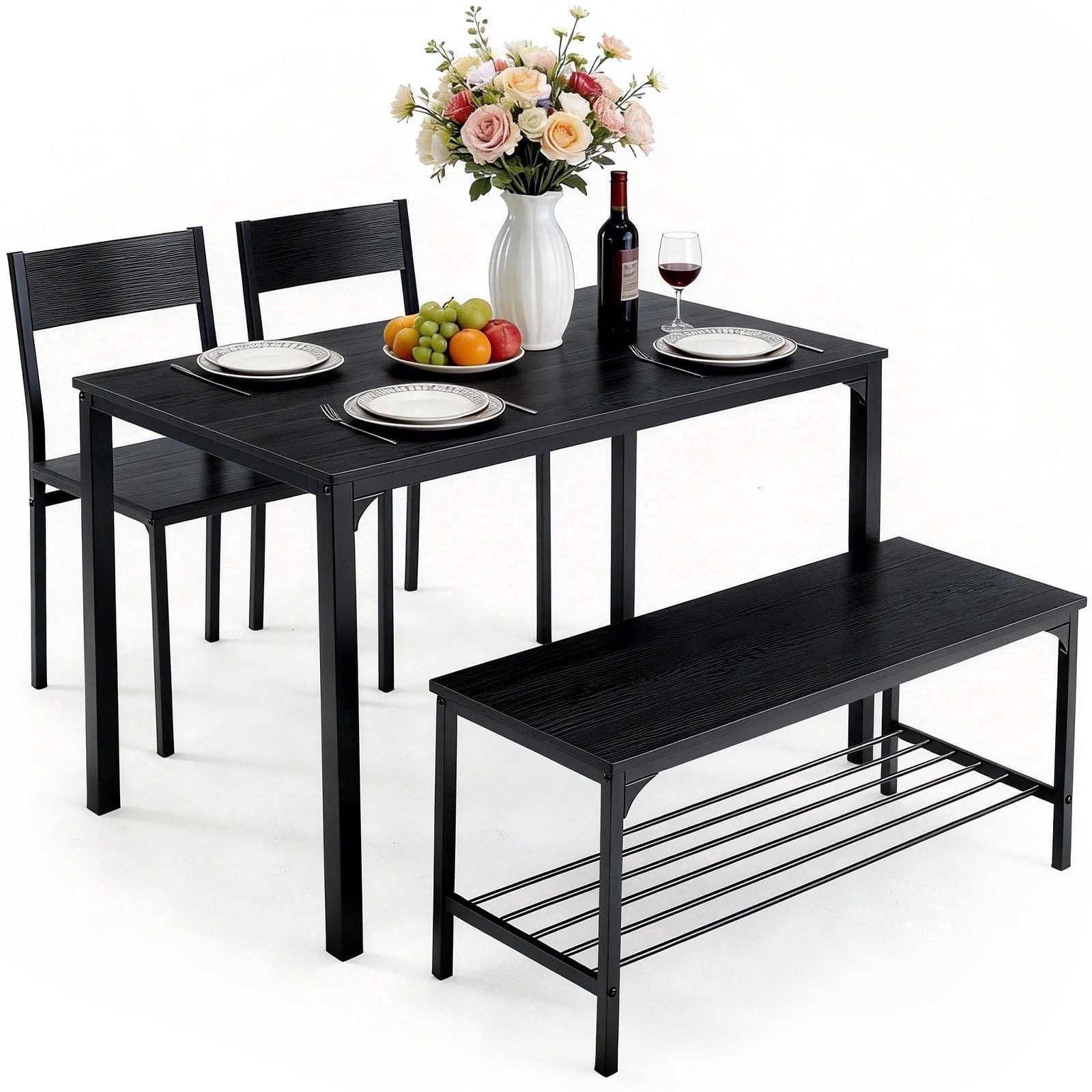 edx Dining Table and 2 Chairs for 4, Dining Bench with Metal Frame ...