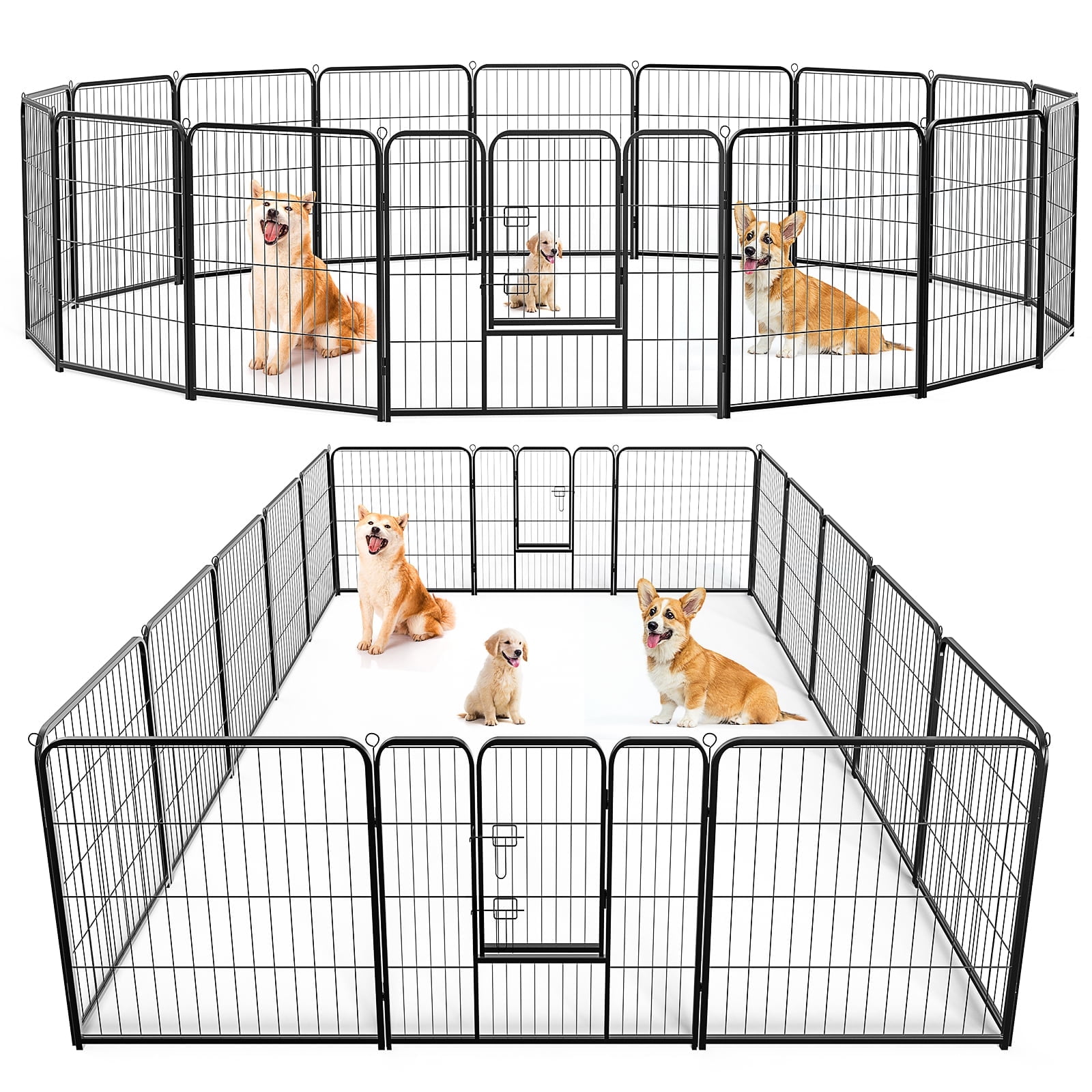 "Edx Pet Play Doggie Fence, 16 Panel 32"" Foldable Heavy Duty Metal ...