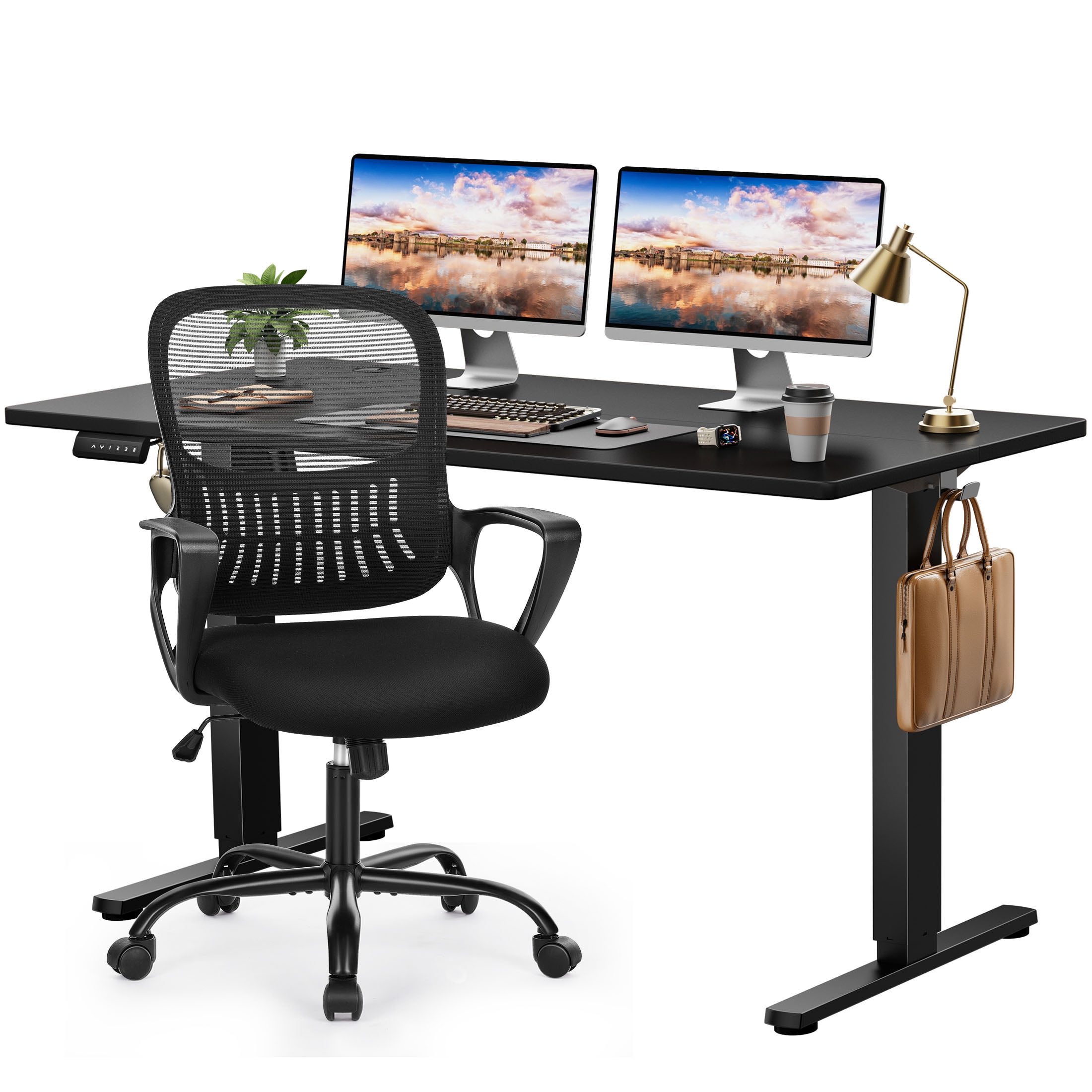 edx Electric Standing Desk & Computer Office Chair Set, 63 x 24 Inches ...