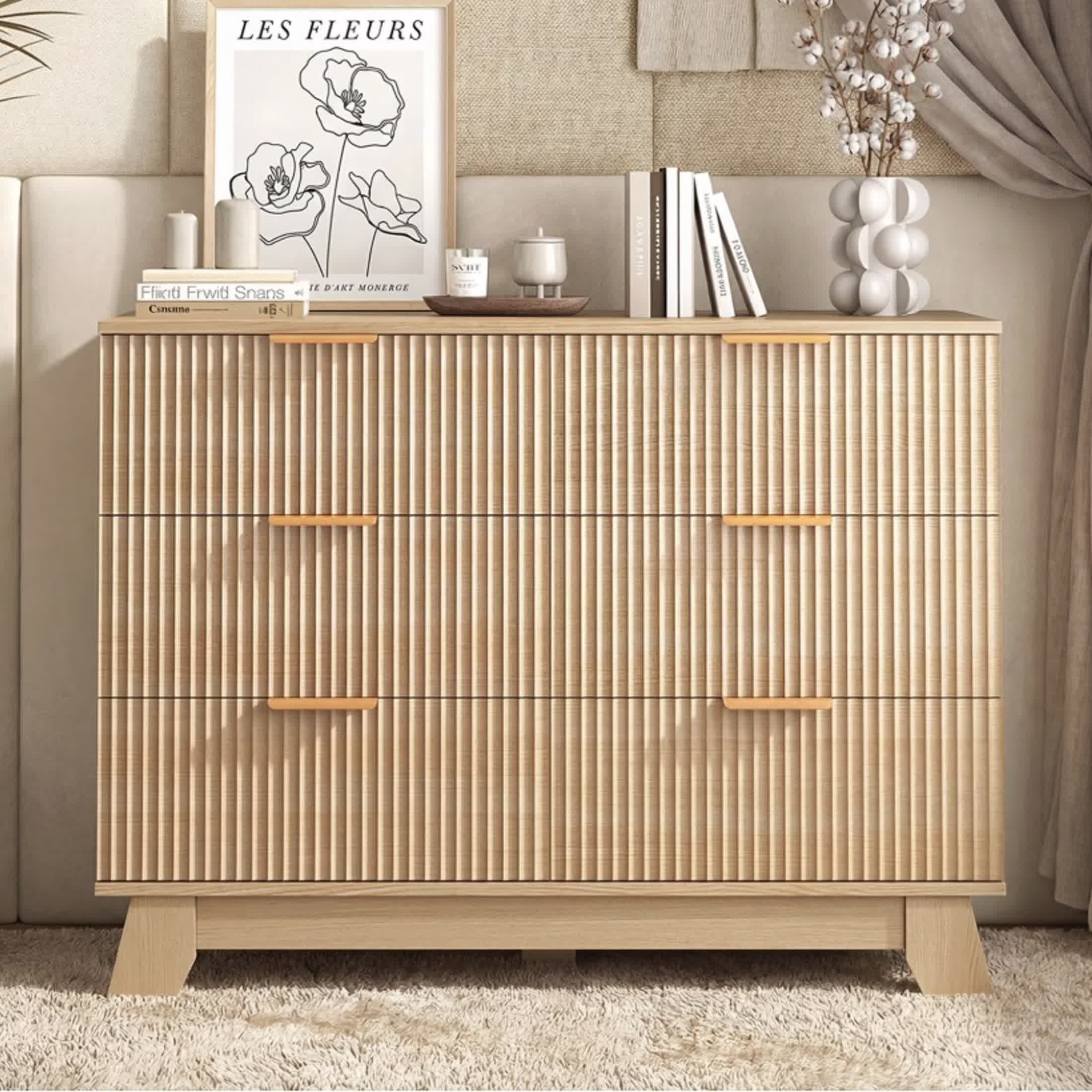 edx Fluted Dresser, 6 Drawer Dresser, Modern Wooden Chest of Drawers ...