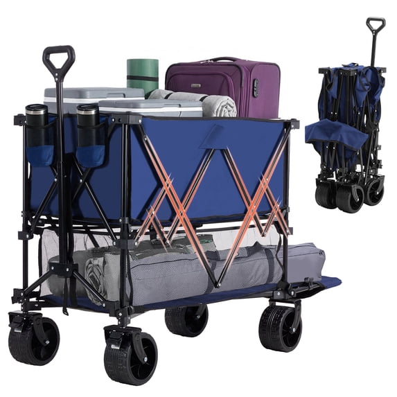 edx Large Capacity Folding Double Decker Wagon with Brakes, 54" Extra ...