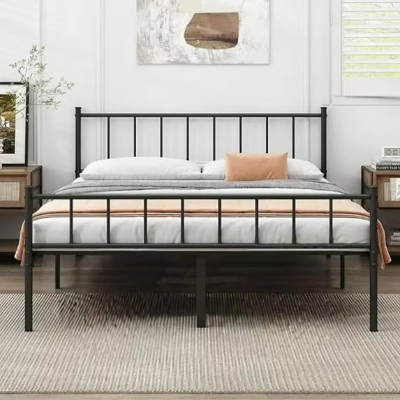 edx Full Metal Platform Bed Frame, Wrought Iron Headboard, Steel Slats ...