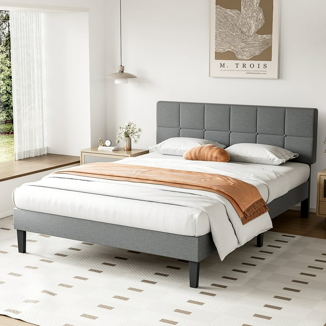 edx Full Size Platform Bed Frame with Upholstered Headboard, No Box ...