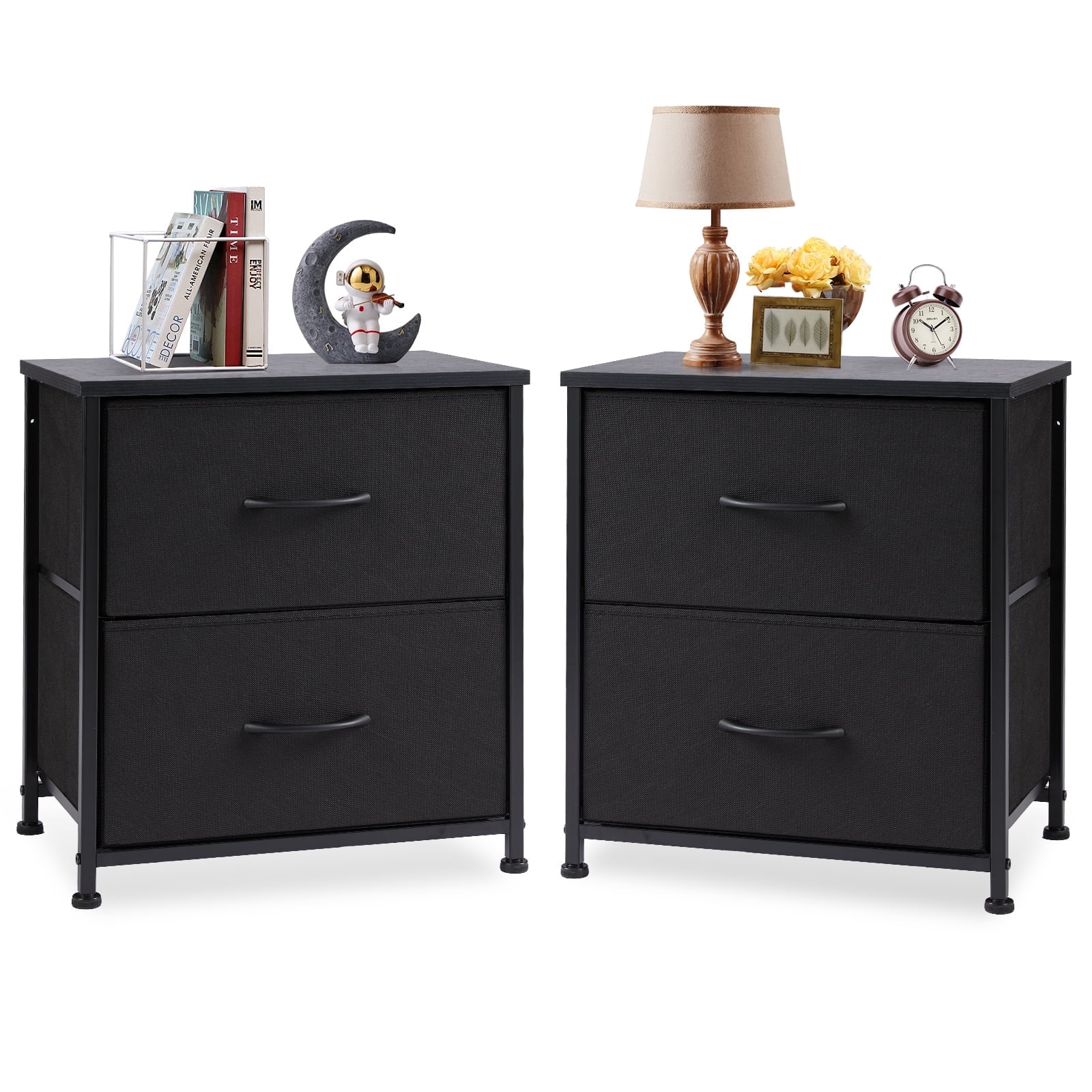 EDX Nightstand Set of 2, Small Modern Bedside Tables with Fabric ...