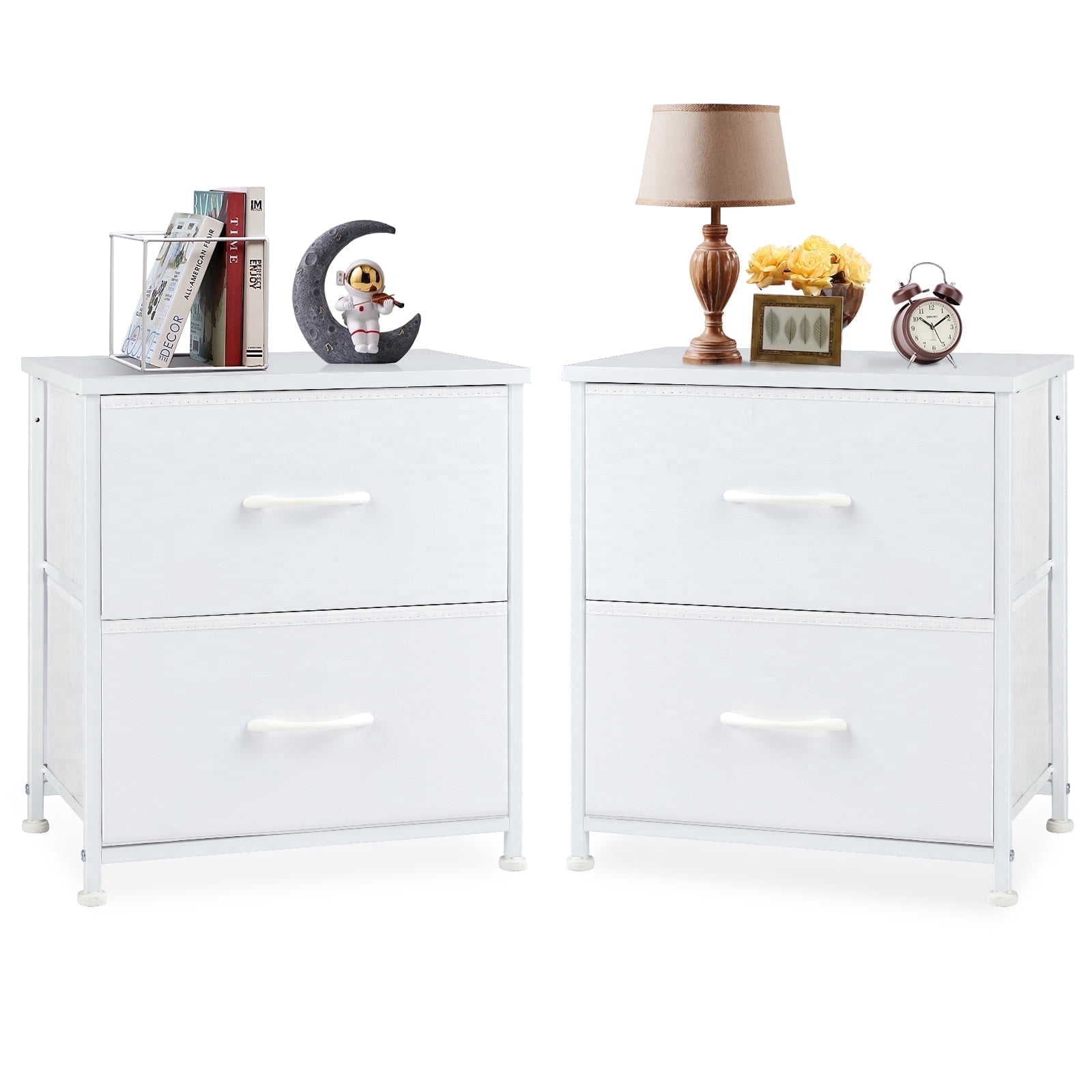 edx Nightstand Set of 2, 20"H√ó18"W√ó11.8"D, White with Fabric Drawers ...