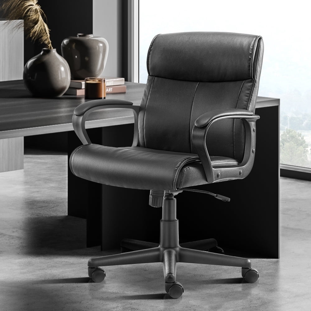 Yoyomax Ergonomic PU Leather Chair, Swivel Mid-Back Computer Desk with ...