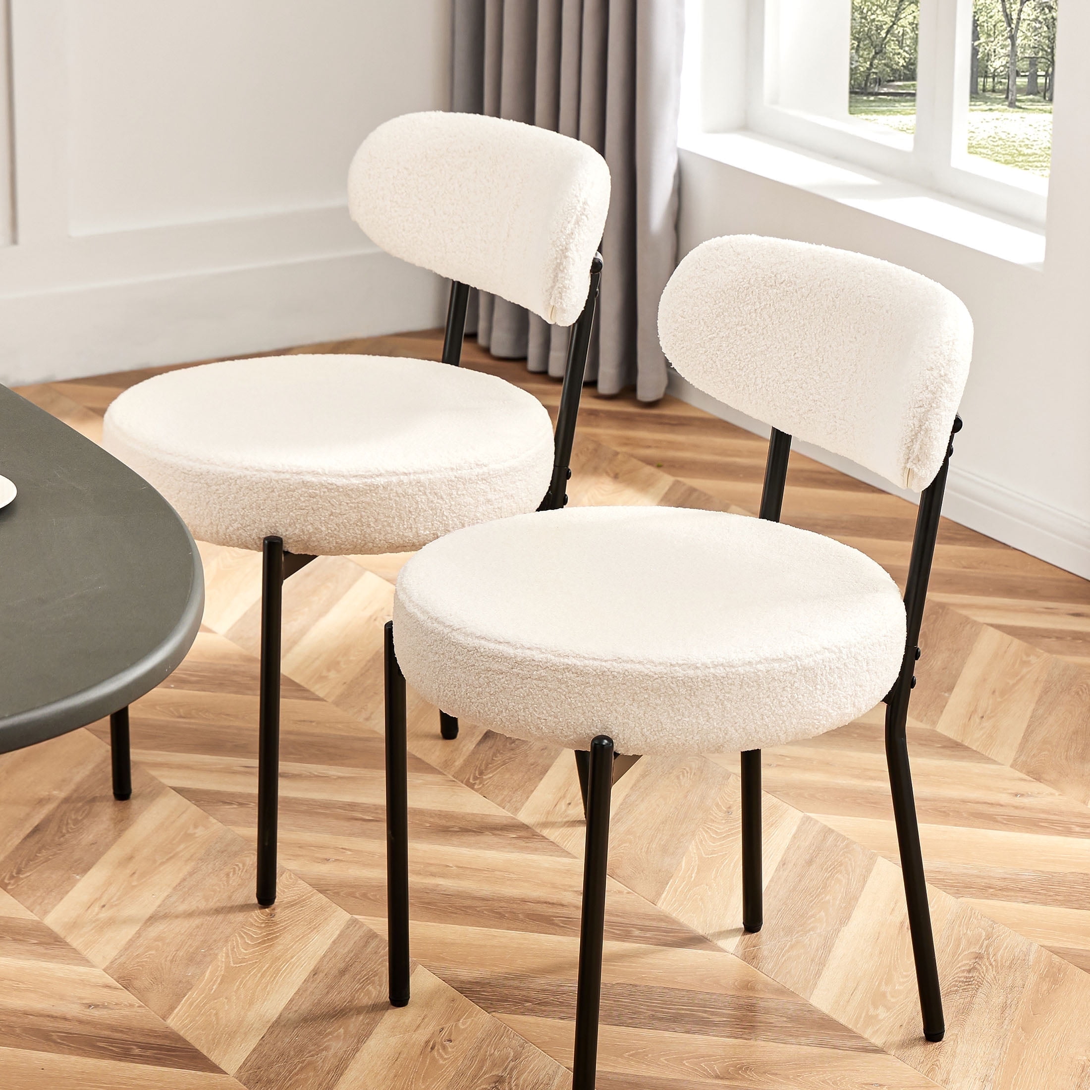 edx Upholstered Dining Chairs, Mid Century Modern White Armless Chairs ...