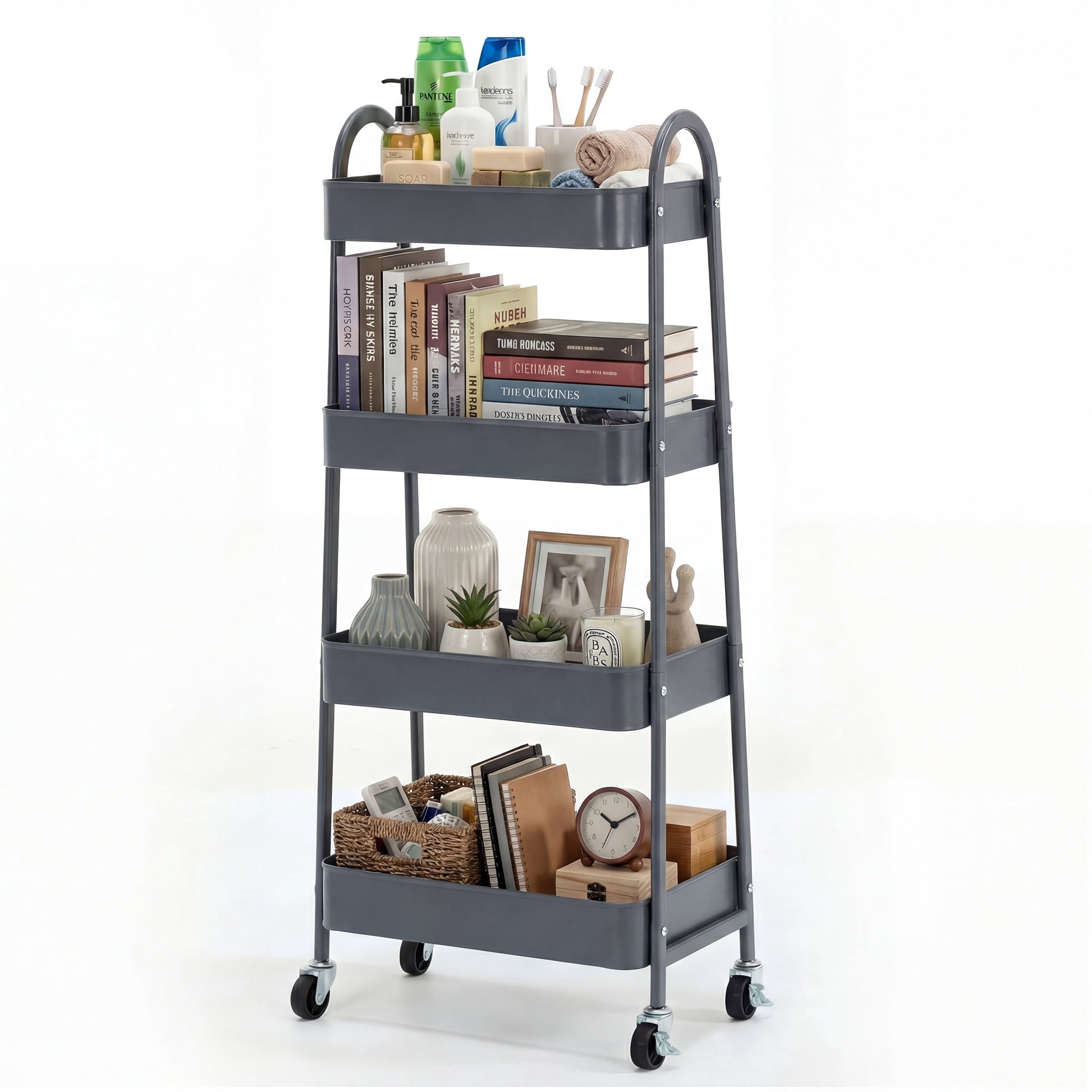 EDX 4-Tier Rolling Cart, 132 lbs Metal Utility Cart Storage Organizer ...