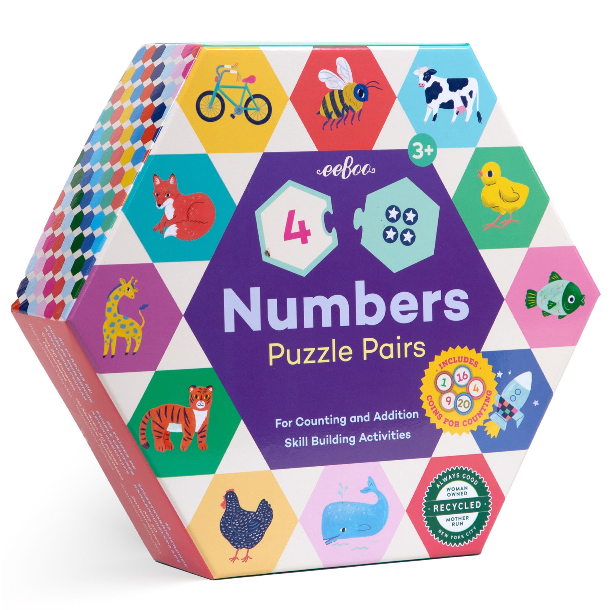 eeBoo: Hexagon Puzzle Pairs - Numbers - 25 Image Self-Correcting Pieces ...