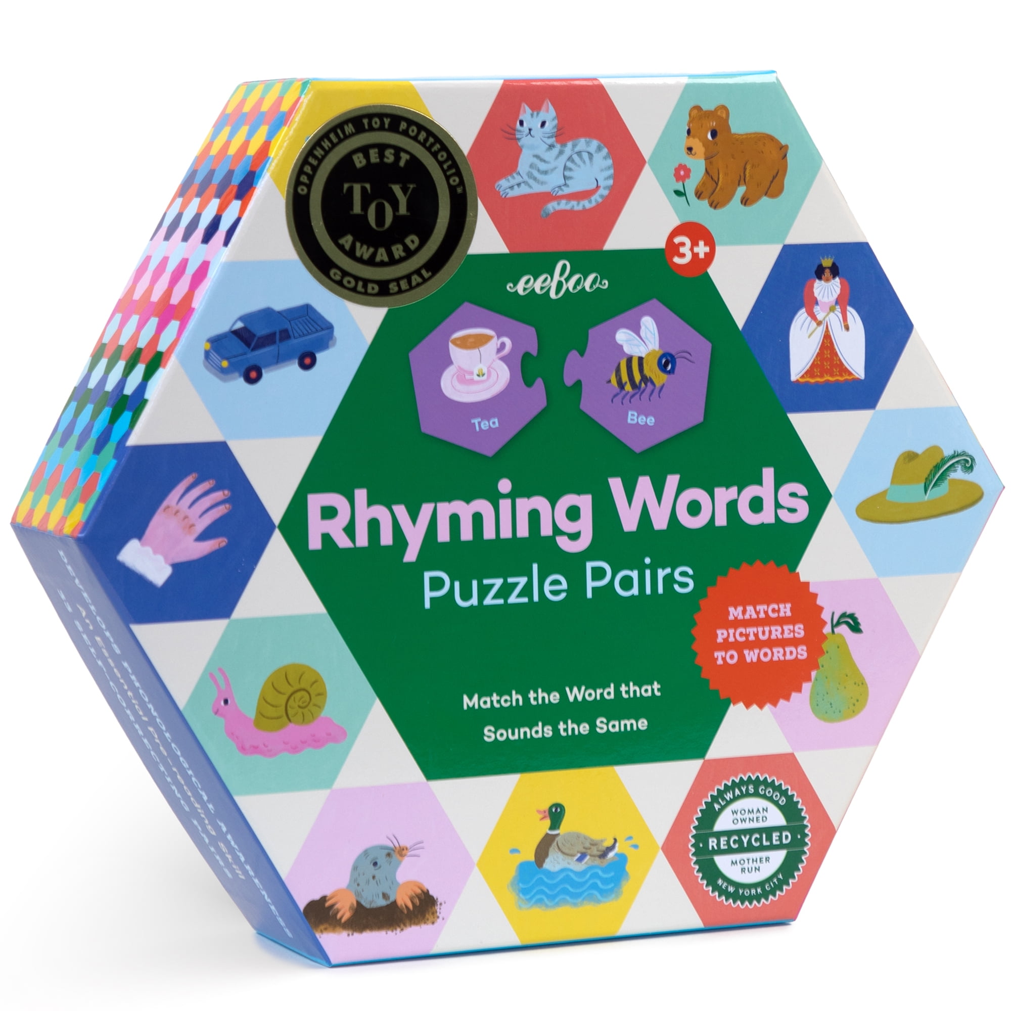 eeBoo: Hexagon Puzzle Pairs - Rhyming Words - 33 Hexagon Shaped Pieces ...