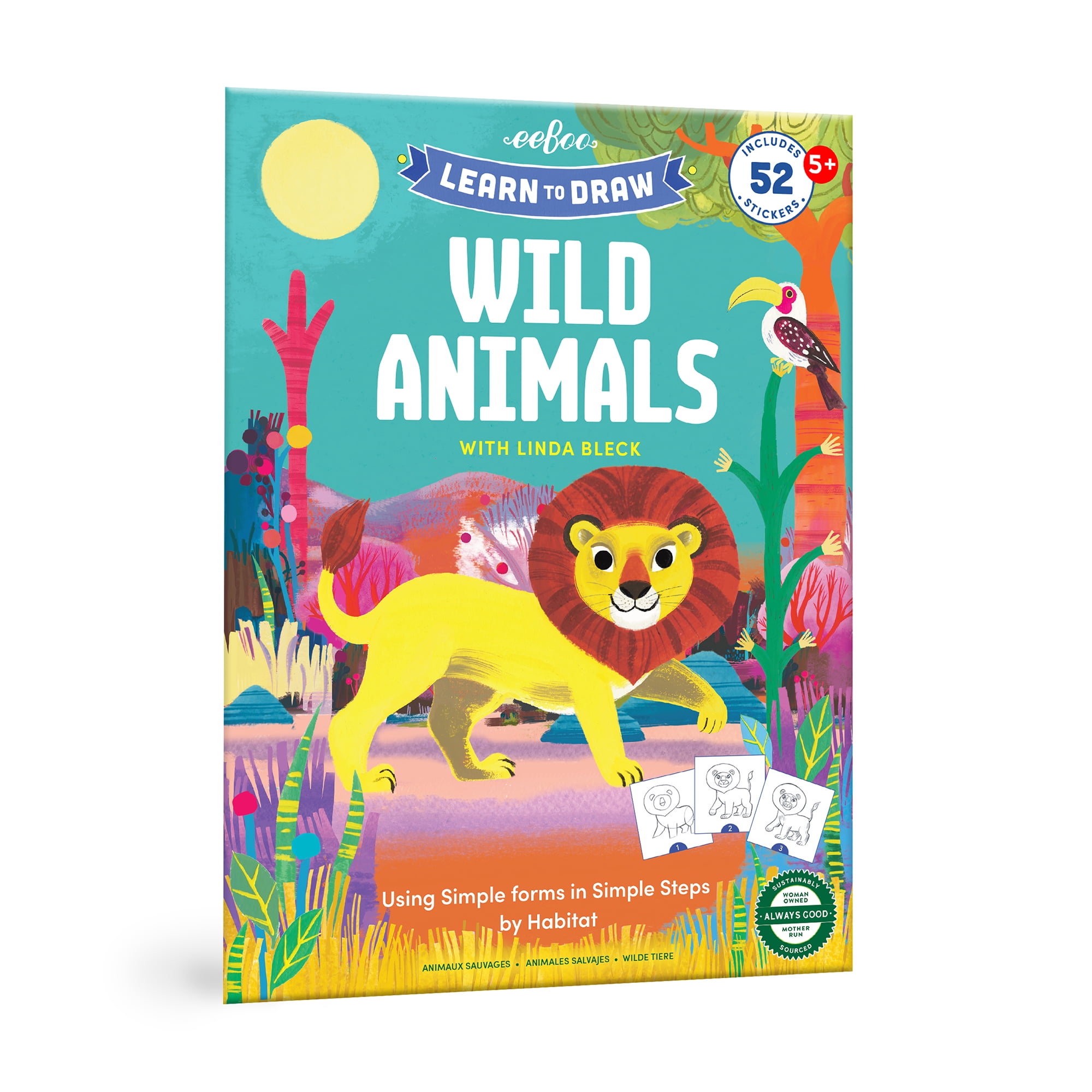 eeBoo: Learn to Draw - Wild Animals - Drawing Guidebook, 50+ Stickers ...
