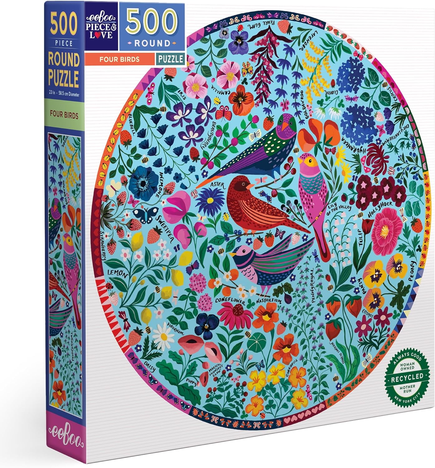 eeBoo Piece & Love: Four Birds - 500 Piece Puzzle - Adult Round Jigsaw ...