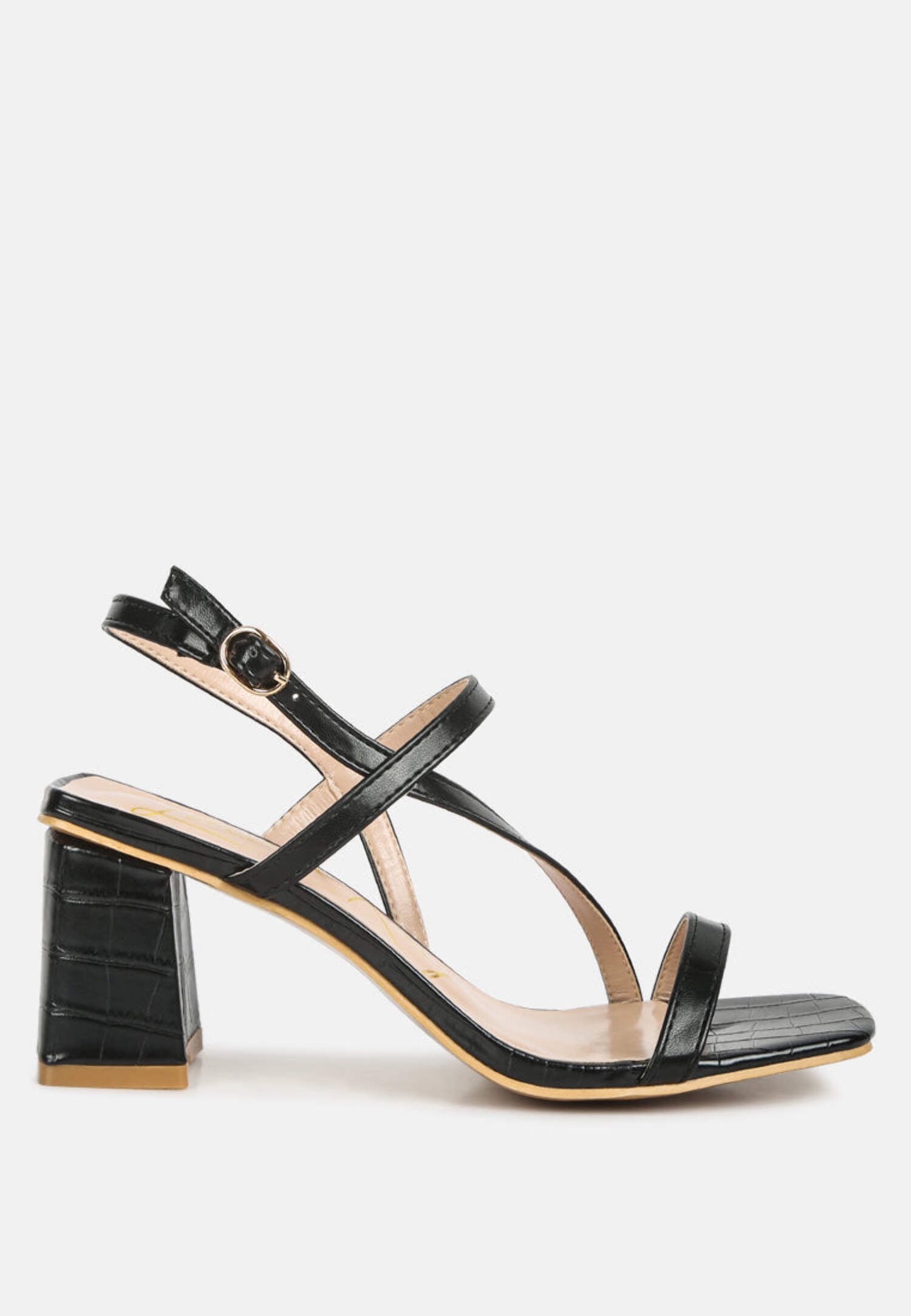 Effieo Croc Texture Block Heel Sandals - Walmart.com