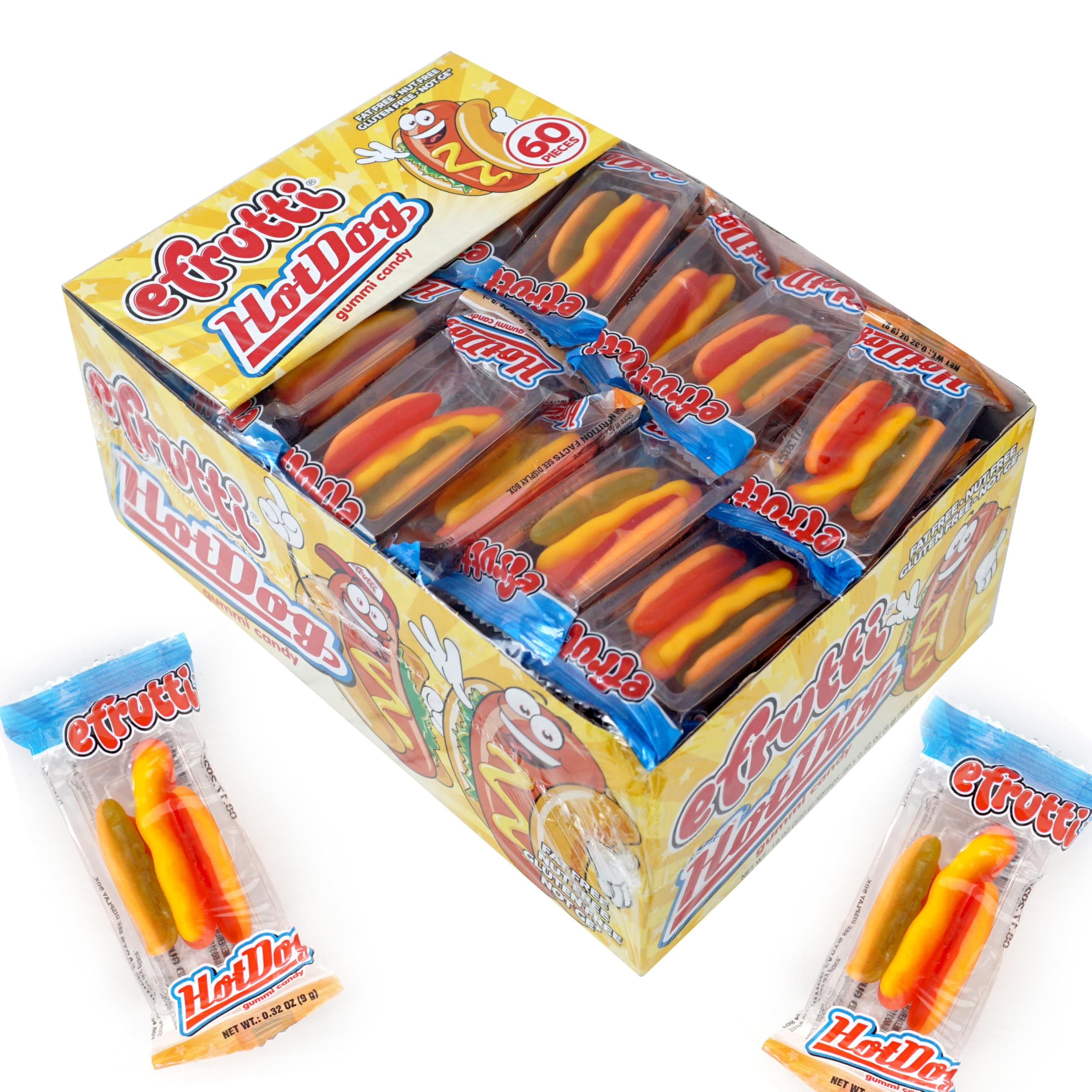 efrutti Gummi Hot Dogs, 60 Pieces Display Box, Individual Wrapped Hot ...