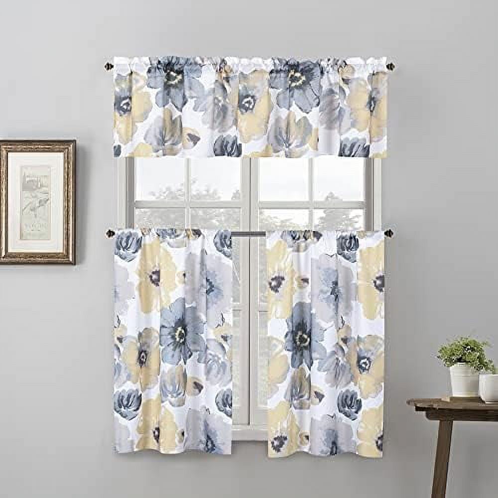 ehp 3 piece printed kitchen curtain set, 1 valance & 2 tiers (36" tiers ...