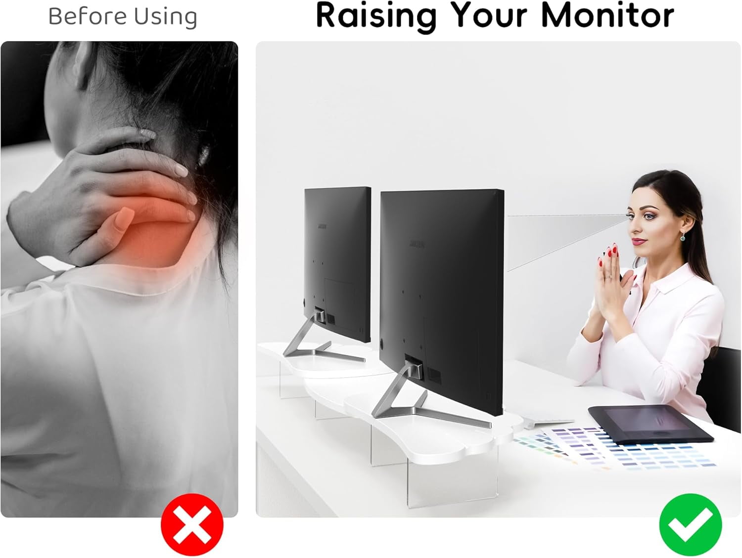 eijhitkh Dual Monitor Riser - Cookie-Shaped Adjustable Length & Swivel ...