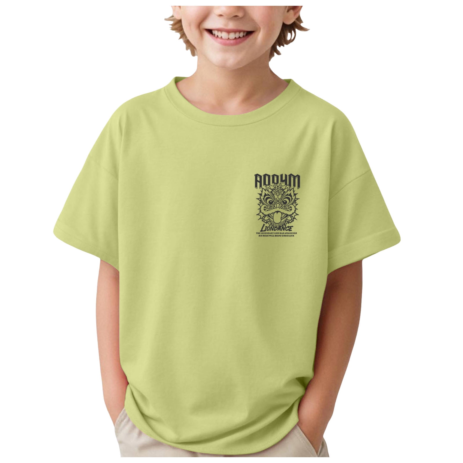 eileial Boys Shirts Boys Summer Crew Neck T Shirt Short Sleeve Solid ...