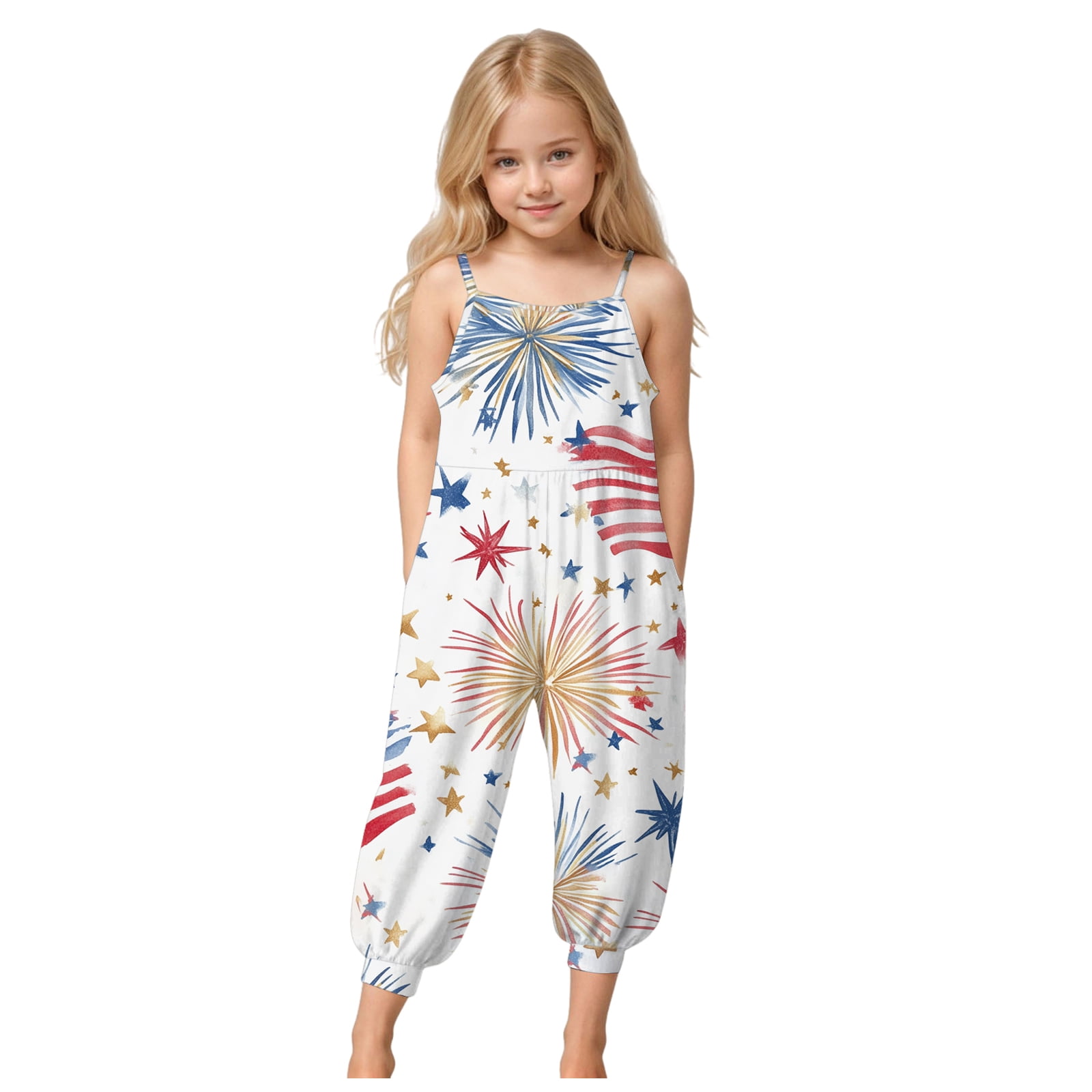 eileial Girls 4th of July Sleeveless Jumpsuit Spaghetti Strap Overalls ...