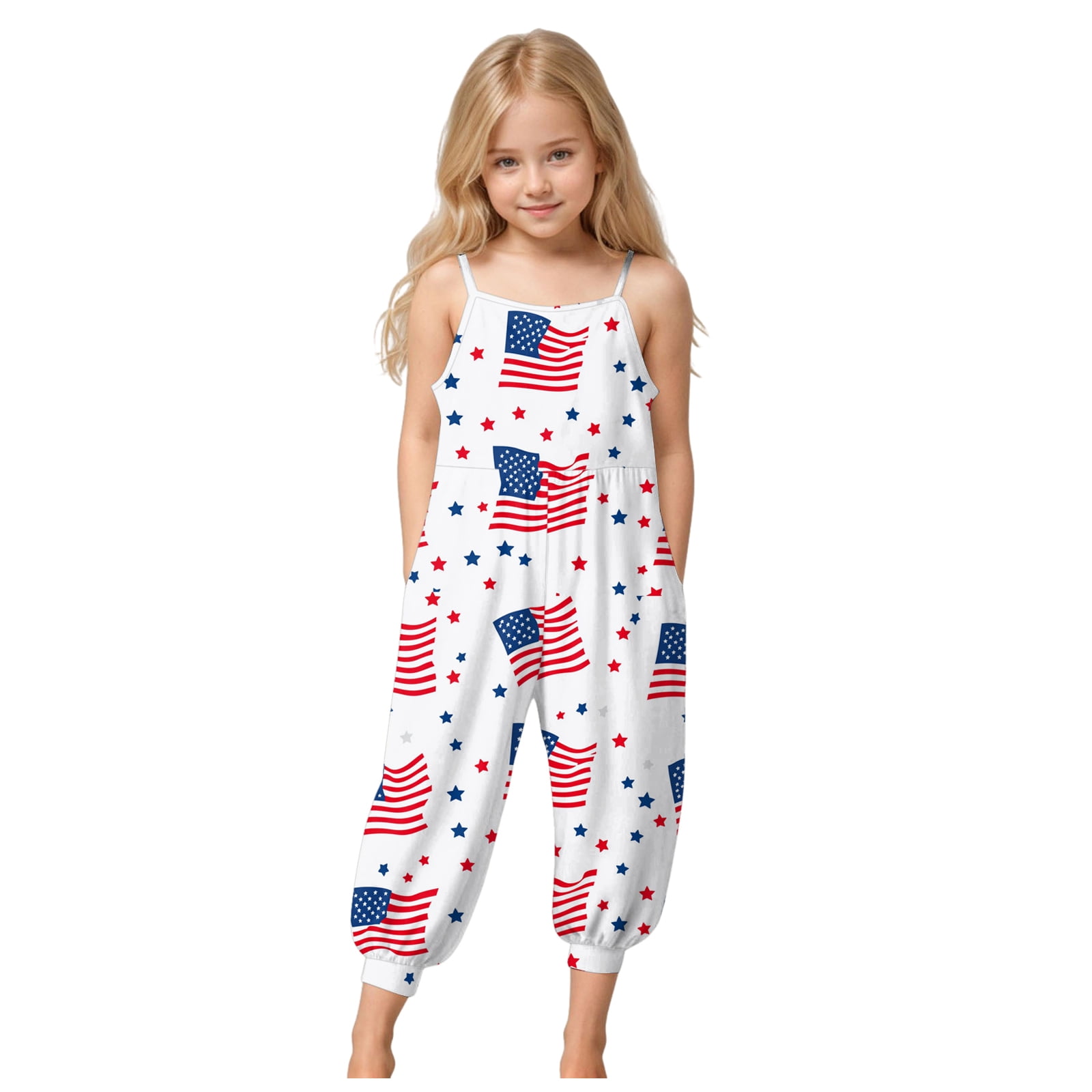 eileial Girls 4th of July Sleeveless Jumpsuit Spaghetti Strap Overalls ...
