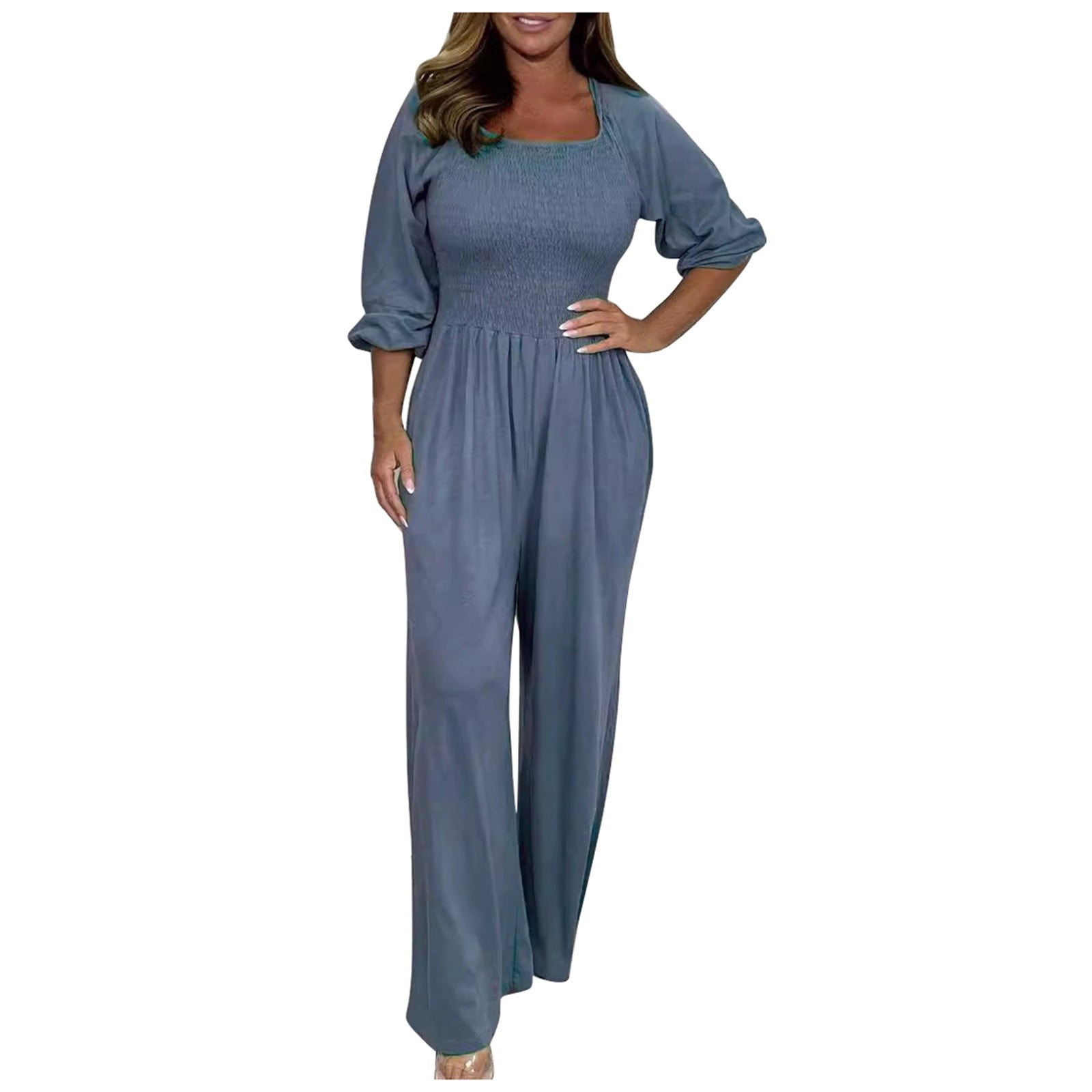 eileial Jumpsuits for Women Casual Solid Color Jumpsuit Casual Solid ...