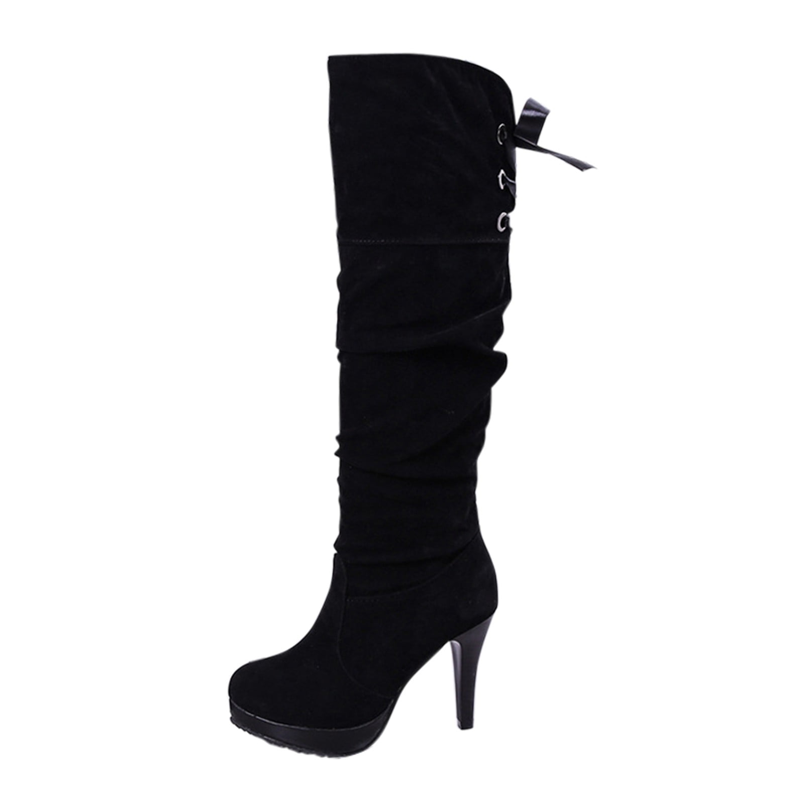 eileial Ladies and Knee Boots High Heeled Shoes Leather Boots for Women ...