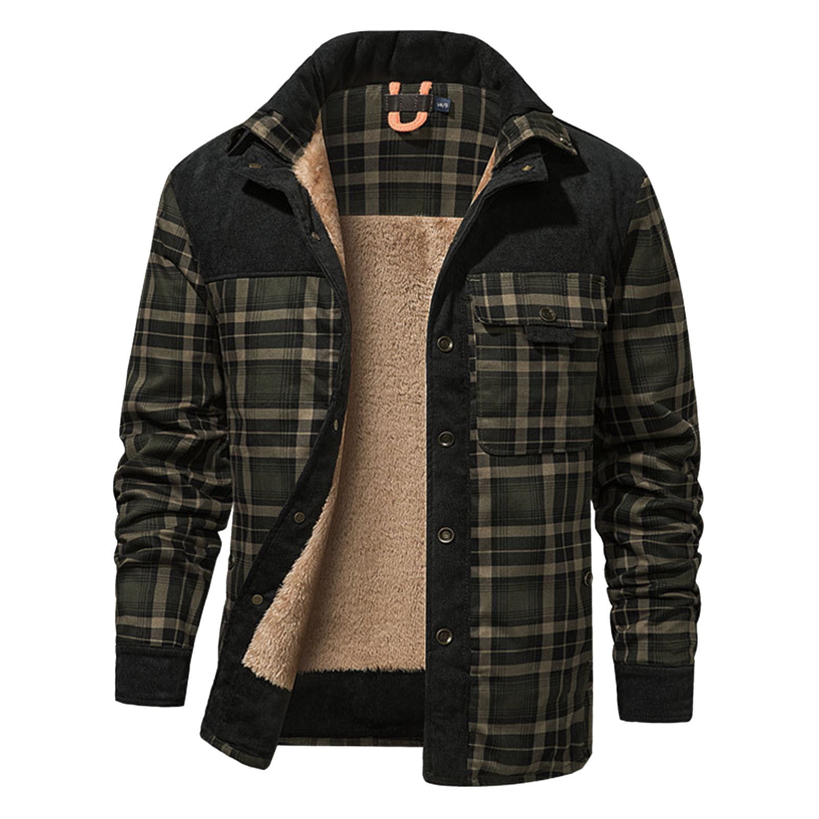 eileial Men's Corduroy Plaid Sherpa Lined Flannel Shirt Jacket Fleece ...