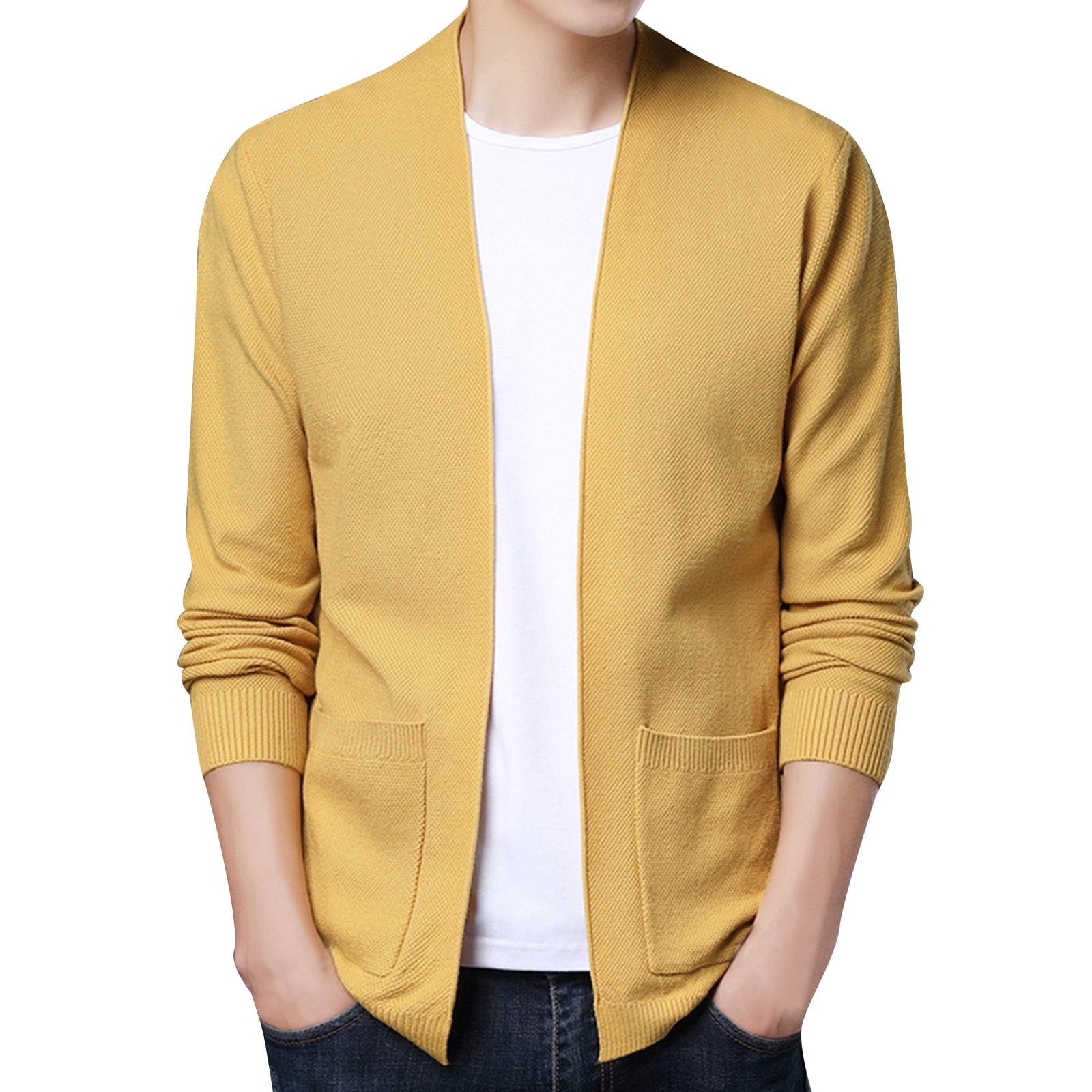 eileial Men's Knitted Cardigan Solid Color Buttonless Men's Casual ...