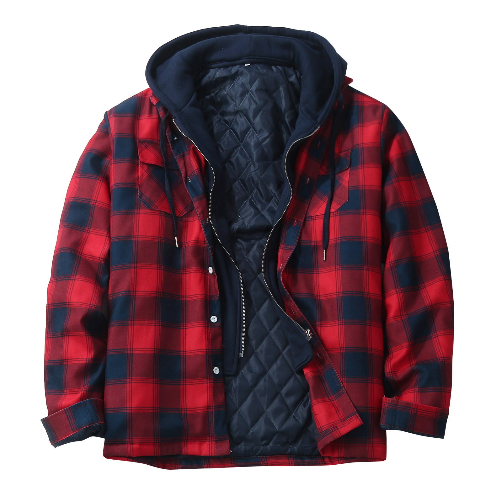eileial Men's Reflex Quilt Lined Flannel Shirt Jacket with Hood ...