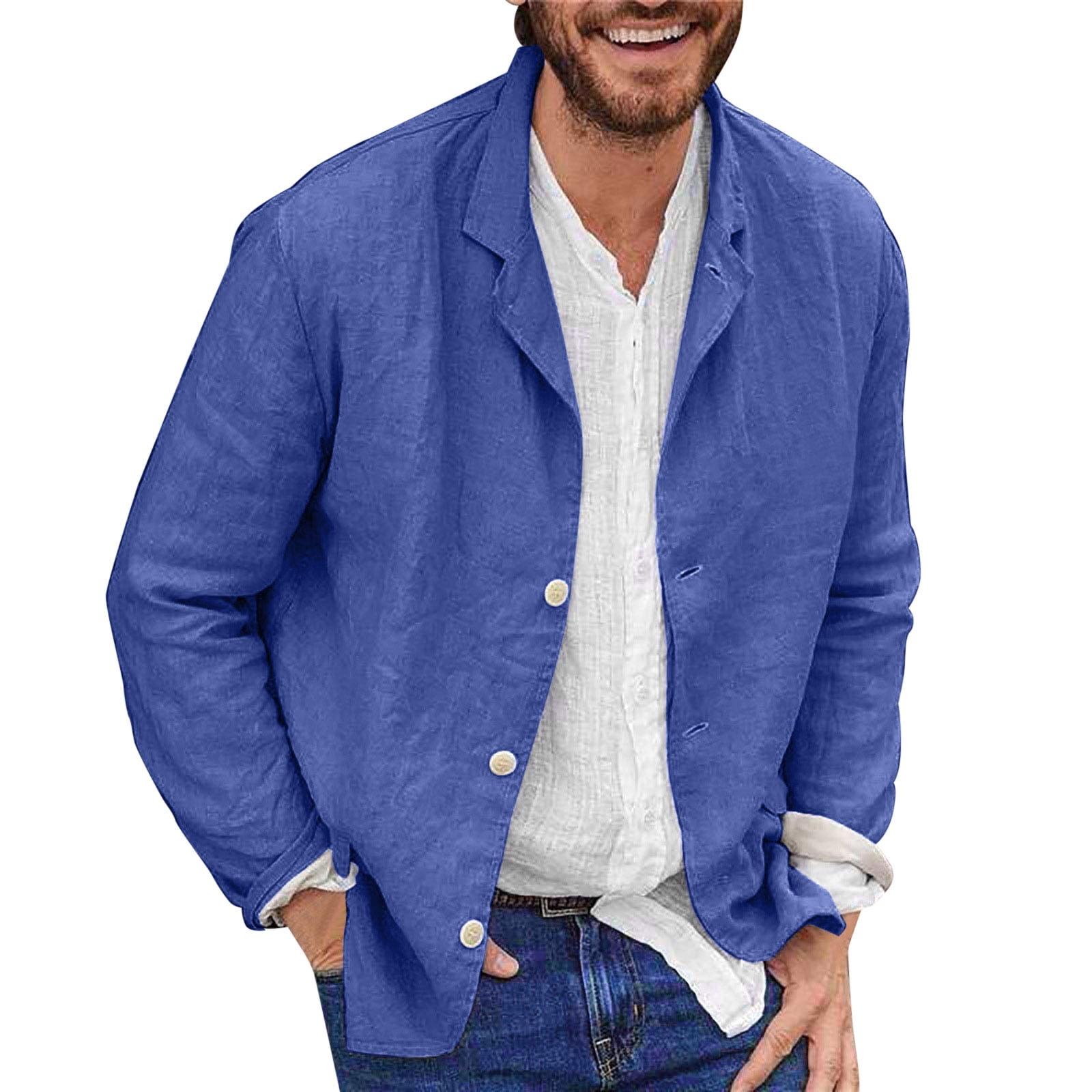 eileial Men's Slim Fitting Linen Jacket Cotton Lightweight Button ...