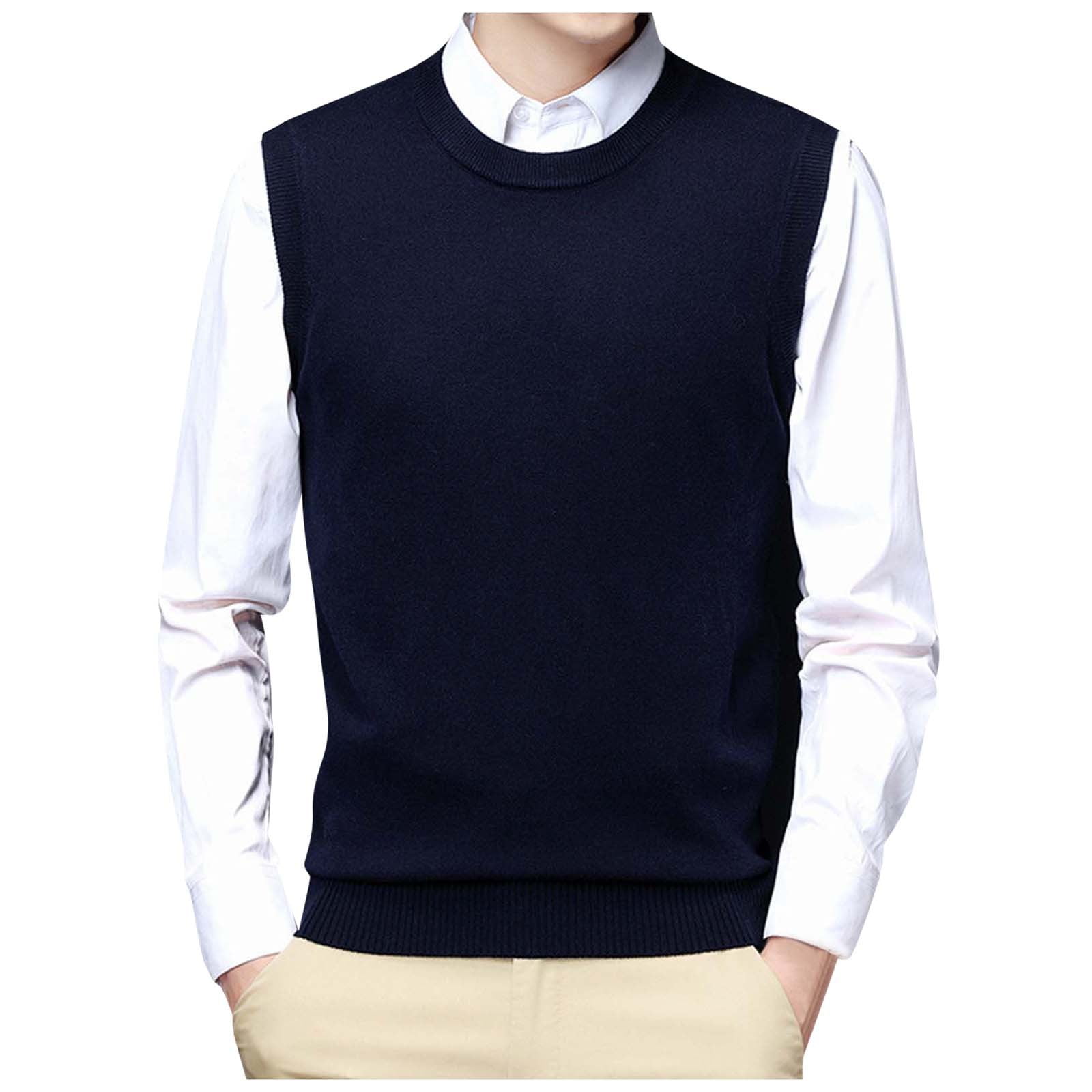 eileial Men's Wool Blended Cable Knit Sweater Vest V Neck Relaxed Fit ...