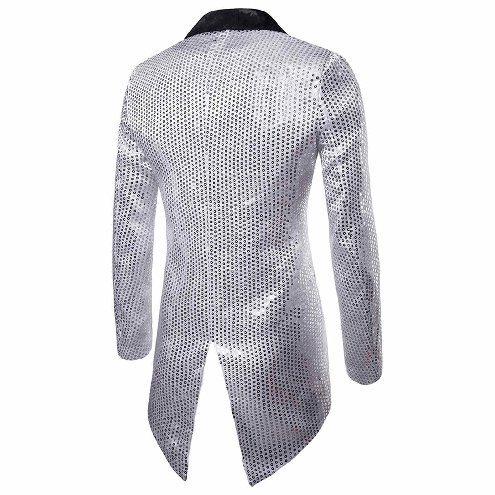 eileial Mens Sequin Tailcoat Swallowtail Suit Jacket Party Show Tux ...