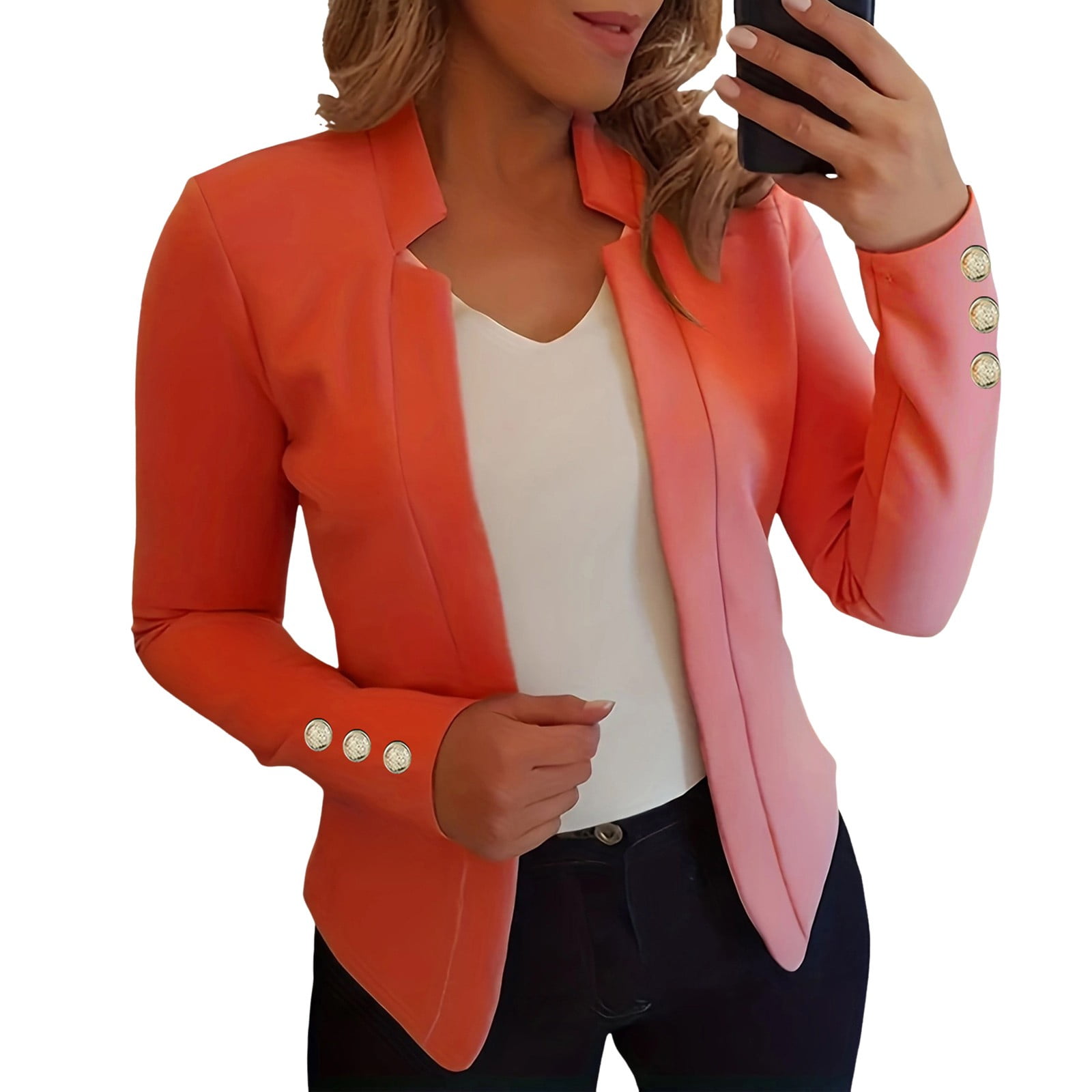 eileial Women Blazer Business Casual Open Front Stand Collar Cropped ...