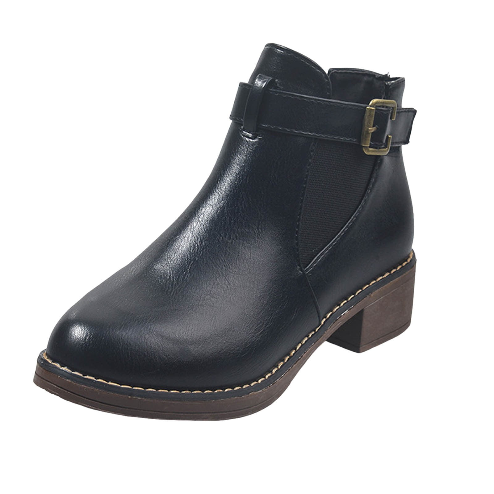 eileial Womens Pointed Toe Stacked Mid Heel Ankle Boots V Cut Back ...